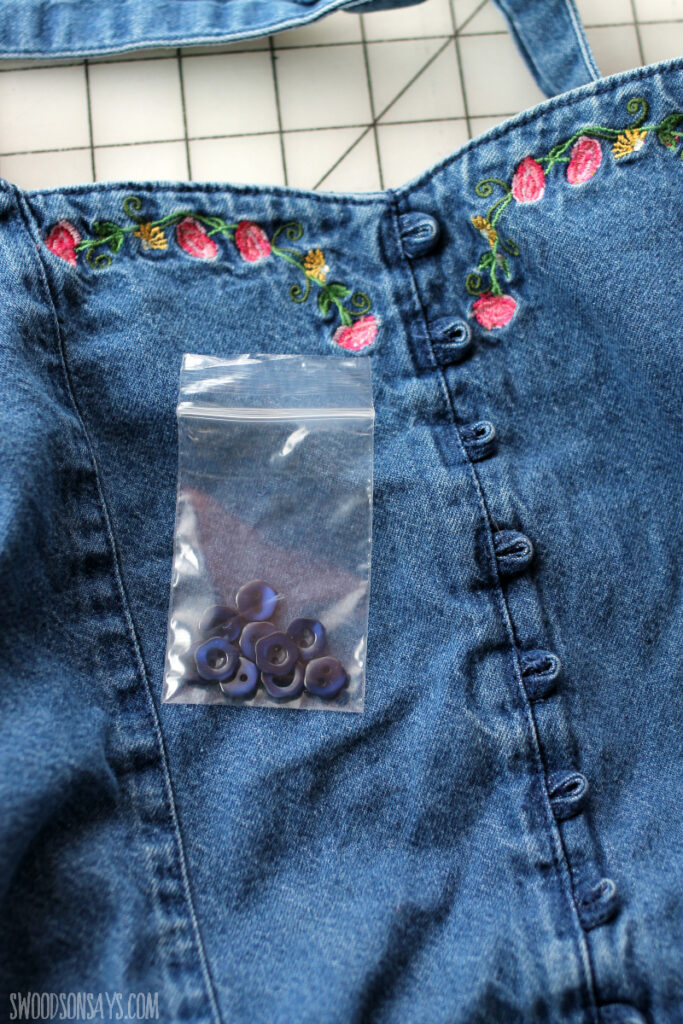 Dated denim dress refashion to tunic top - Swoodson Says