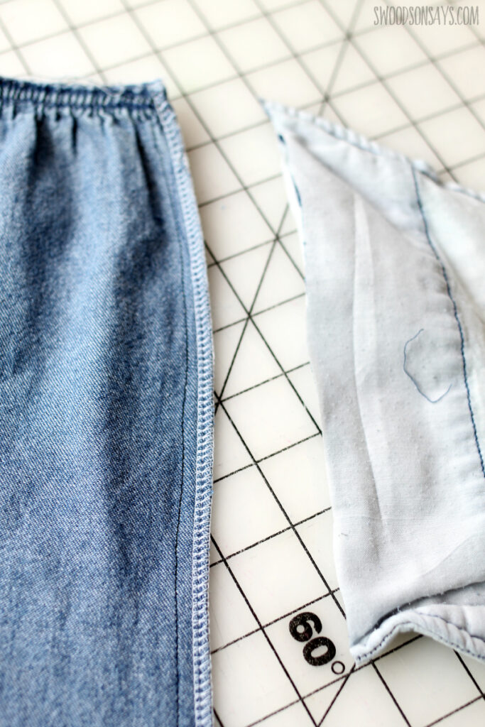 Dated denim dress refashion to tunic top - Swoodson Says