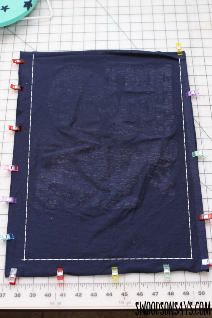 Upcycled t-shirt flat bottom drawstring bag pattern - Swoodson Says