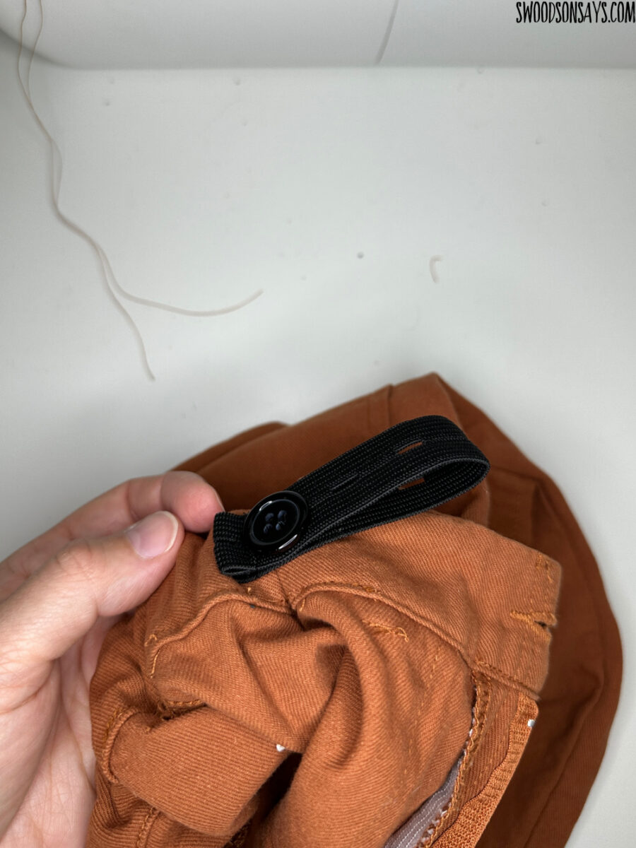 How to sew jeans waist smaller with buttonhole elastic - Swoodson Says