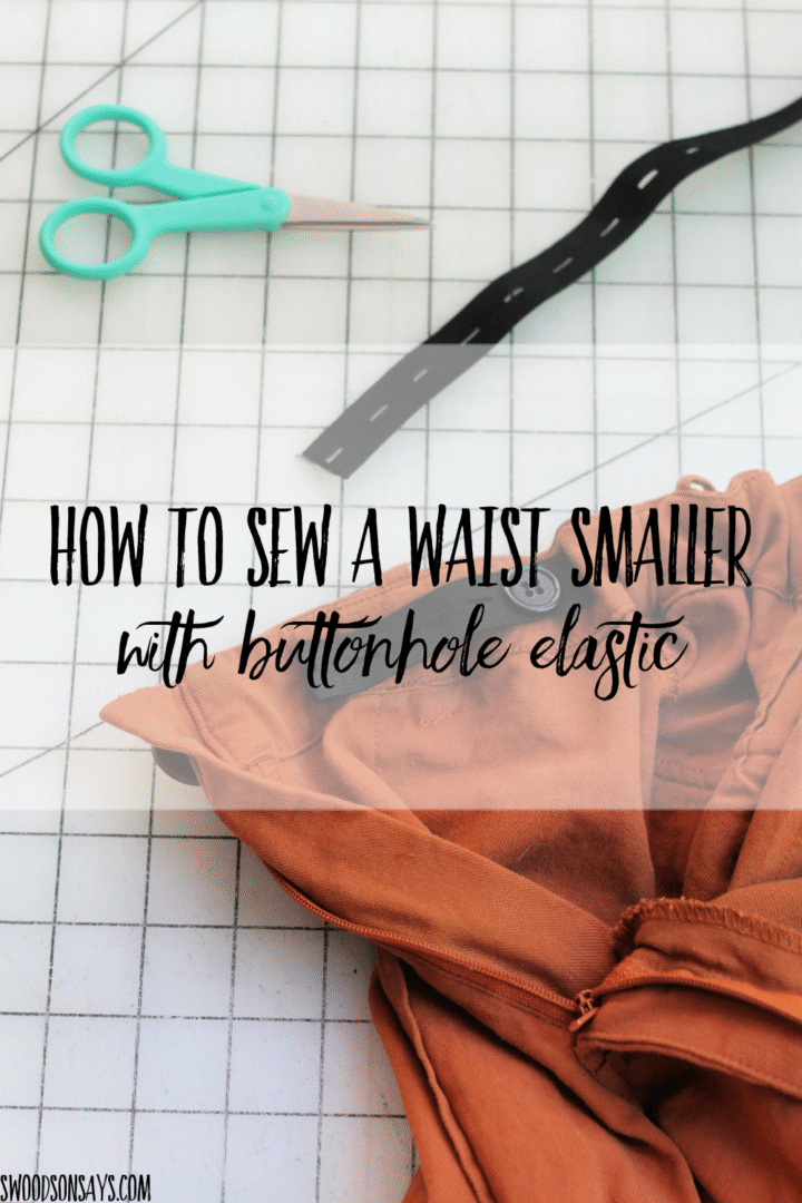 How to sew jeans waist smaller with buttonhole elastic - Swoodson Says