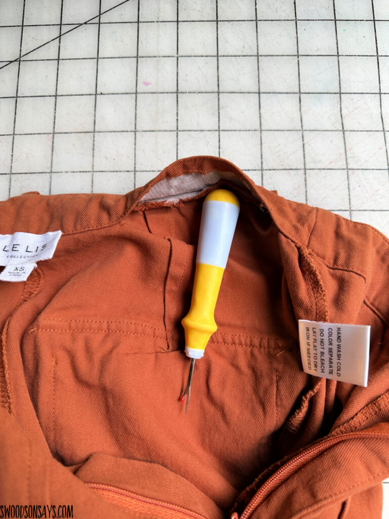 How to sew jeans waist smaller with buttonhole elastic - Swoodson Says