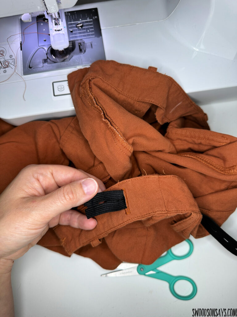 How to sew jeans waist smaller with buttonhole elastic - Swoodson Says